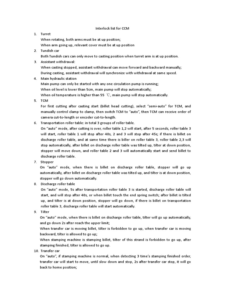 Interlock List For CCM | PDF | Mechanical Engineering | Nature