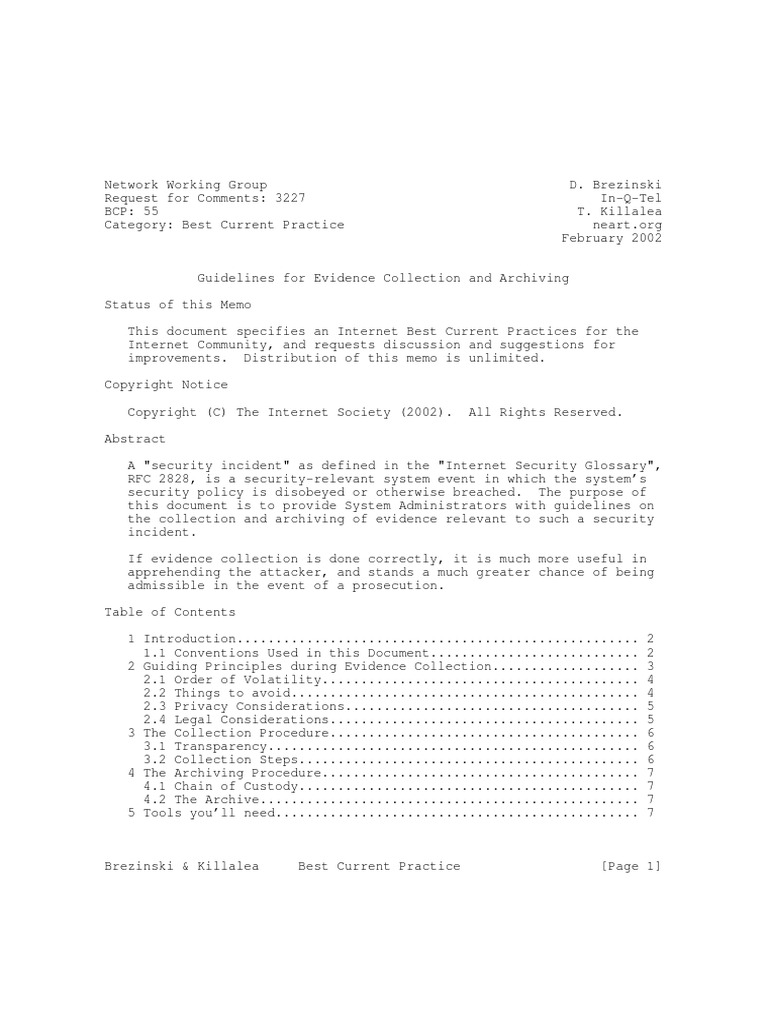 RFC 3227 | PDF | Digital Forensics | Computer File