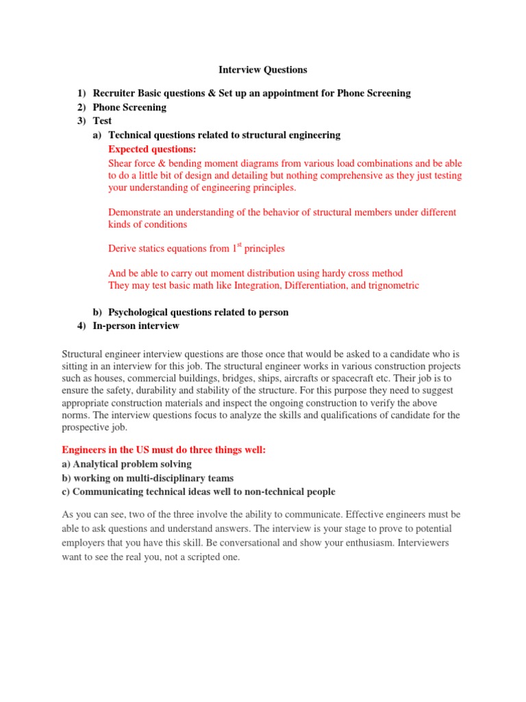 Interview Questions For Engineeres | PDF | Bending | Beam (Structure)