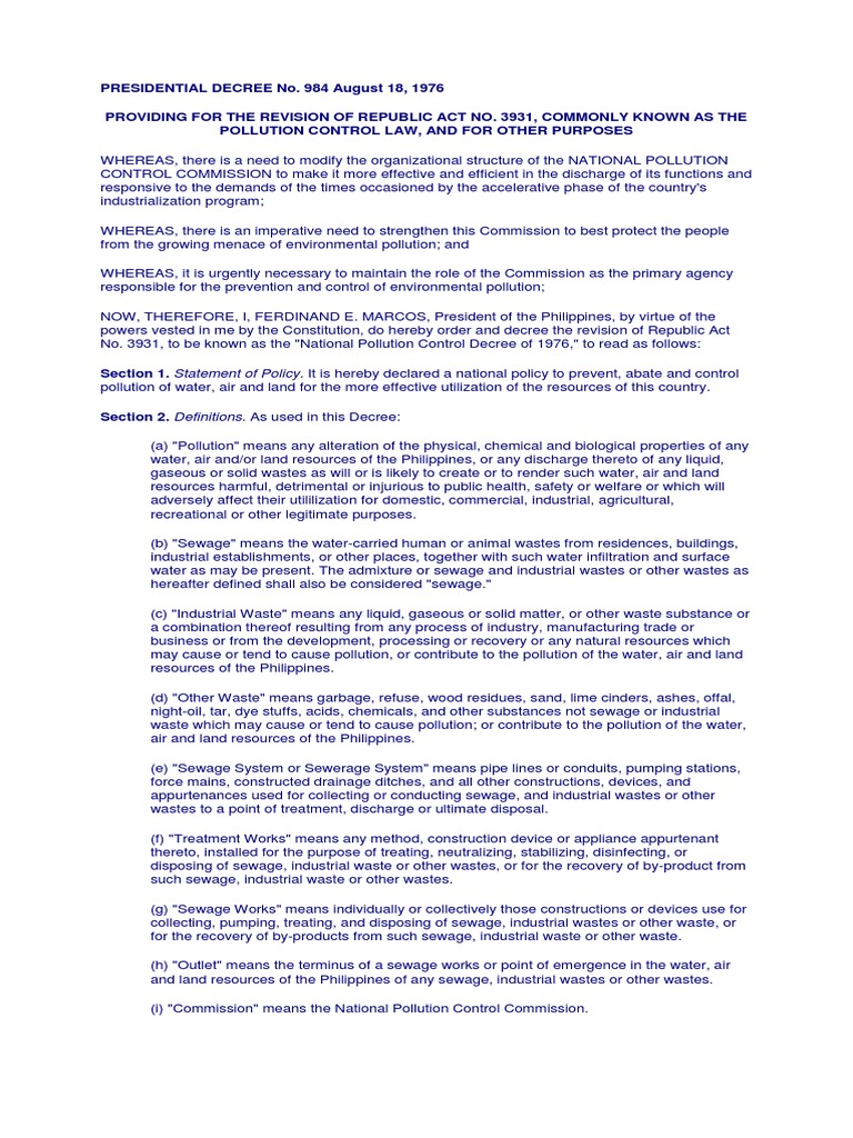 PD 984 | PDF | Sewage Treatment | Waste