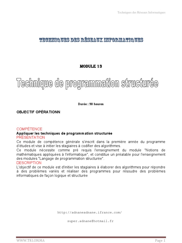 Module 13: Techniques de Programmation Structurée | PDF | Programme ...