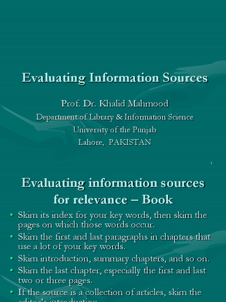 3 Evaluating Information Sources Khalid | PDF | Relevance | Communication