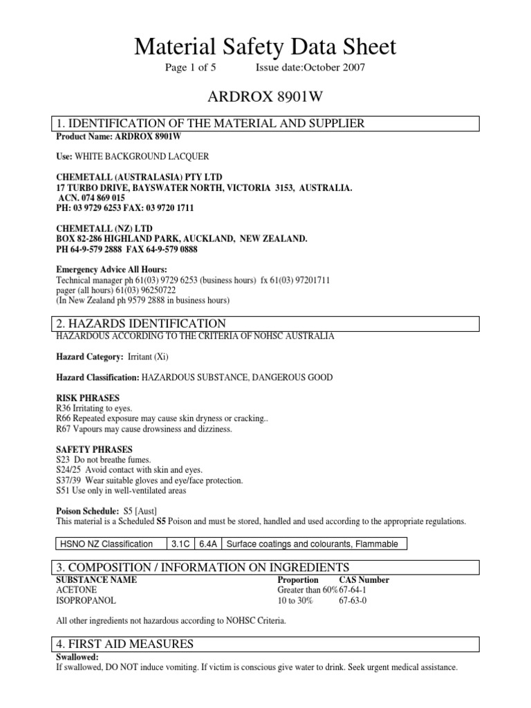 Ardrox 8901 | PDF | Firefighting | Dangerous Goods