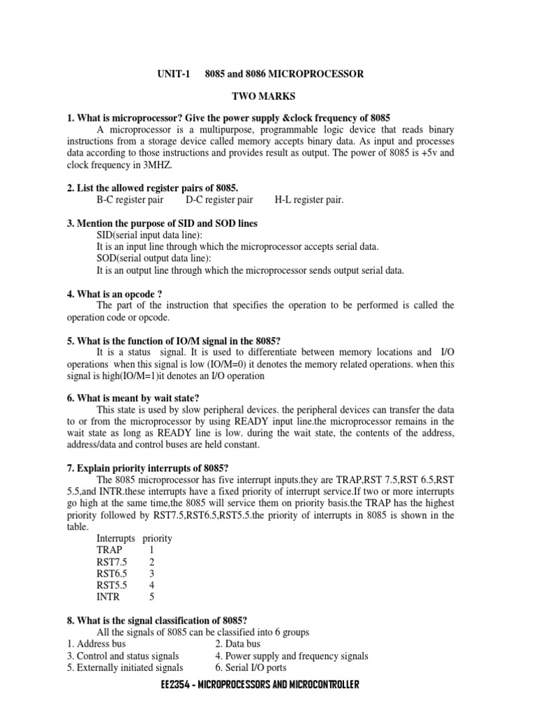 EE2354 Question Bank BEST | PDF | Subroutine | Instruction Set