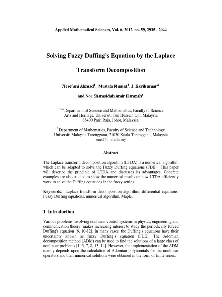Solving Fuzzy Duffing's Equation by The Laplace | PDF | Numerical ...