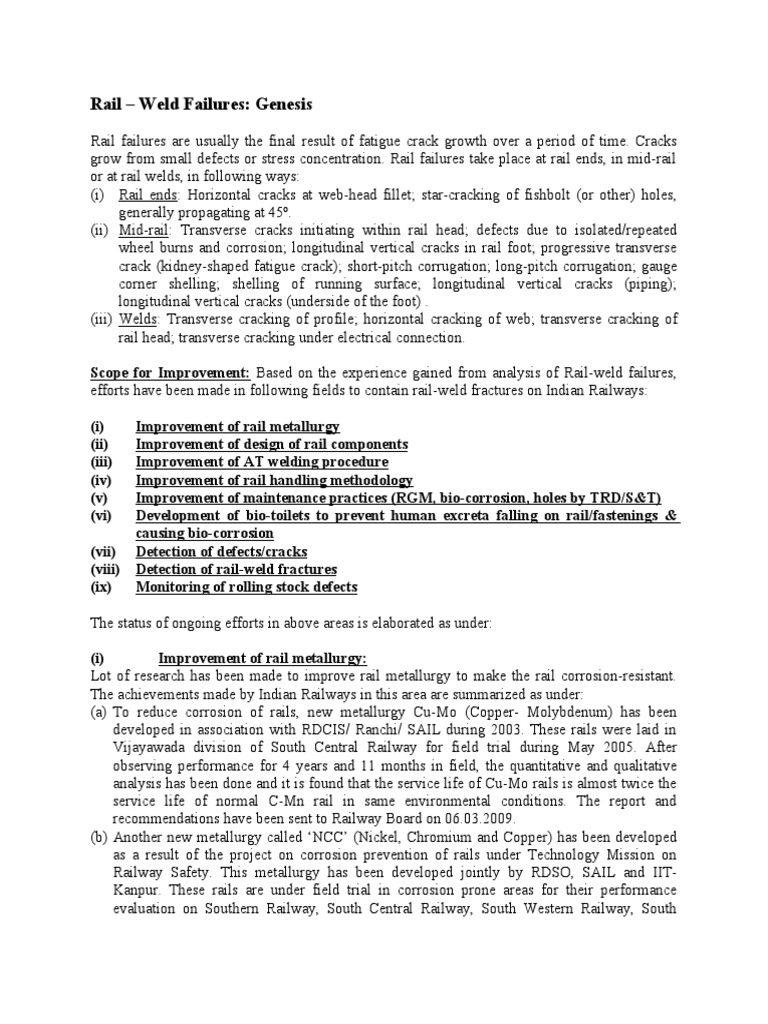 Rail-Weld Failures Prevention, Monitoring & Detection | PDF | Track ...