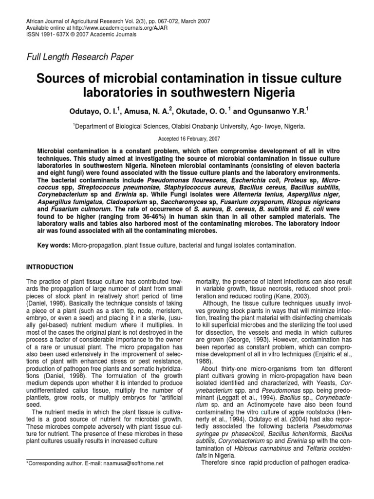Sources of Microbial Contamination in TC Lab | PDF | Microbiology | Biology
