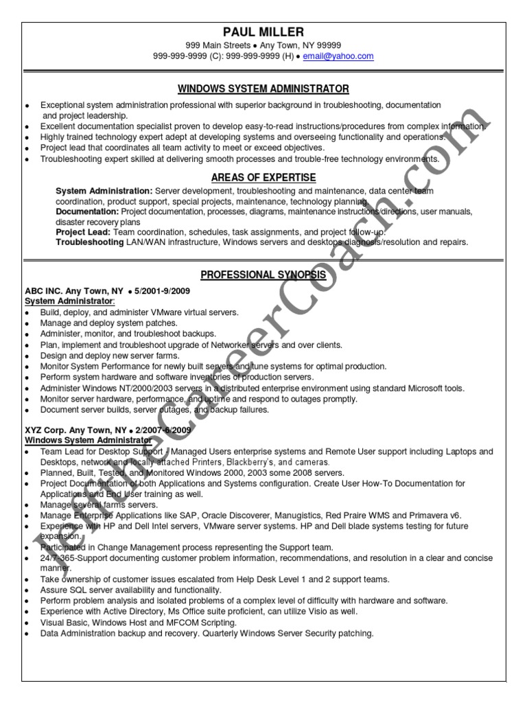 Windows System Administrator Sample Resume | PDF | System Administrator ...