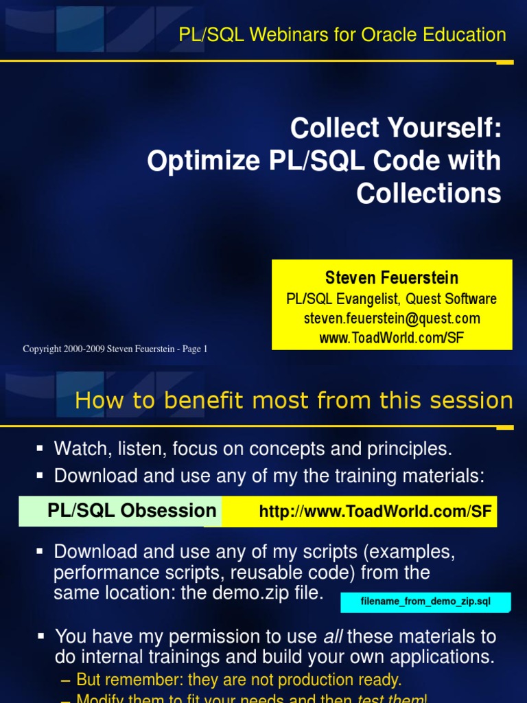 Steven Feuerstein - Programming With Collections | PDF | Array Data Structure | Pl/Sql