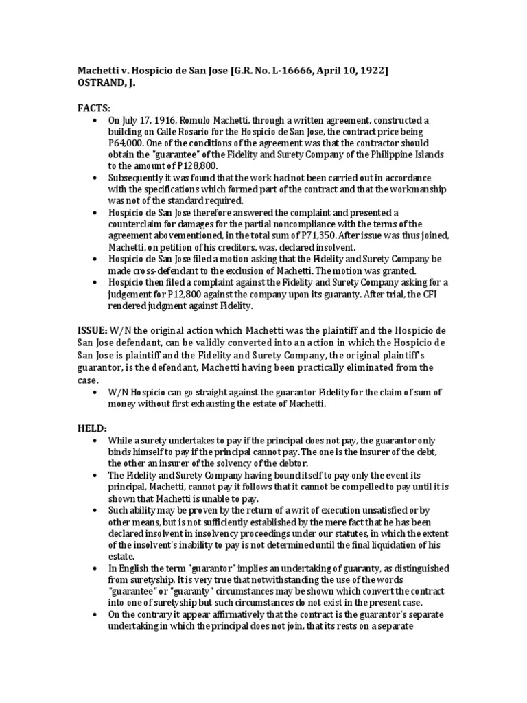 Guaranty & Suretyship Digests | PDF | Guarantee | Surety Bond