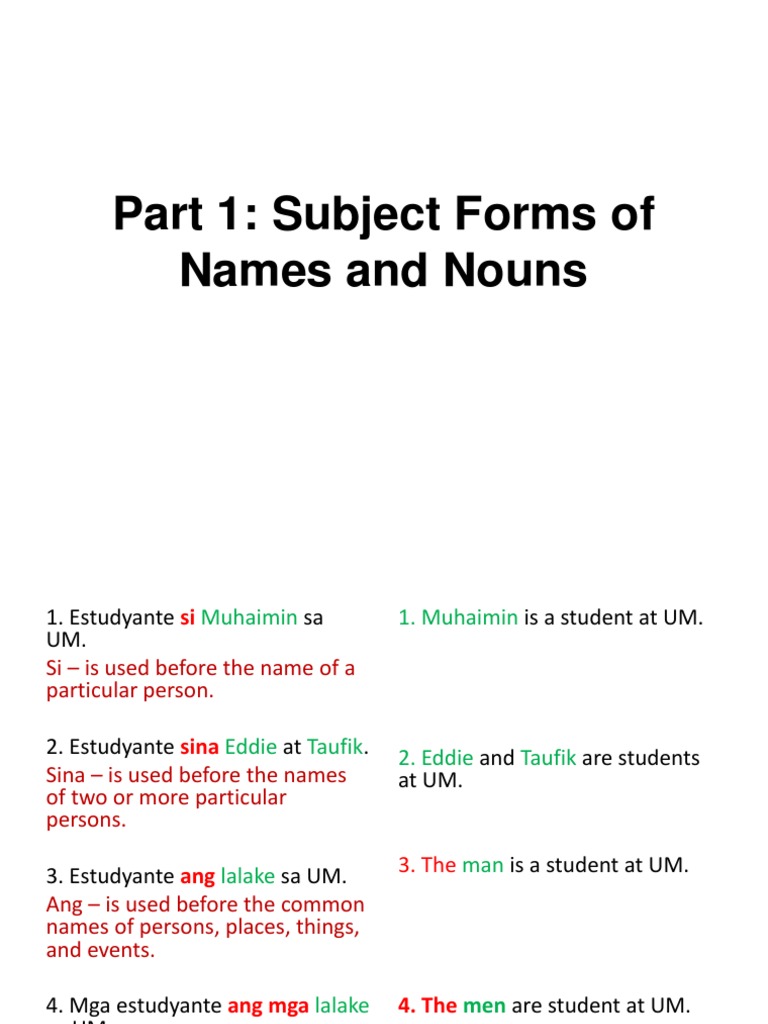 Part 1: Subject Forms of Names and Nouns | PDF