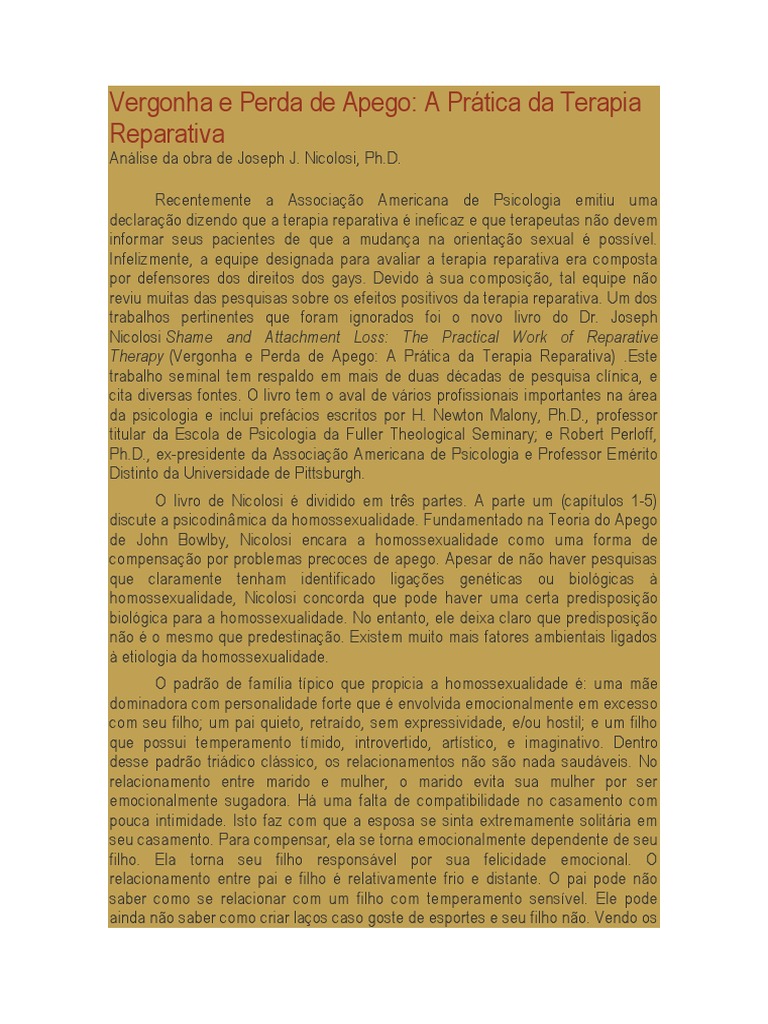 Vergonha e Perda de Apego | PDF | Homossexualidade | Teoria do Apego