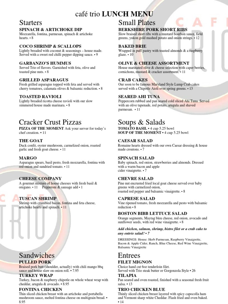 Cafe Trio Lunch Menu | PDF | Coleslaw | Salad