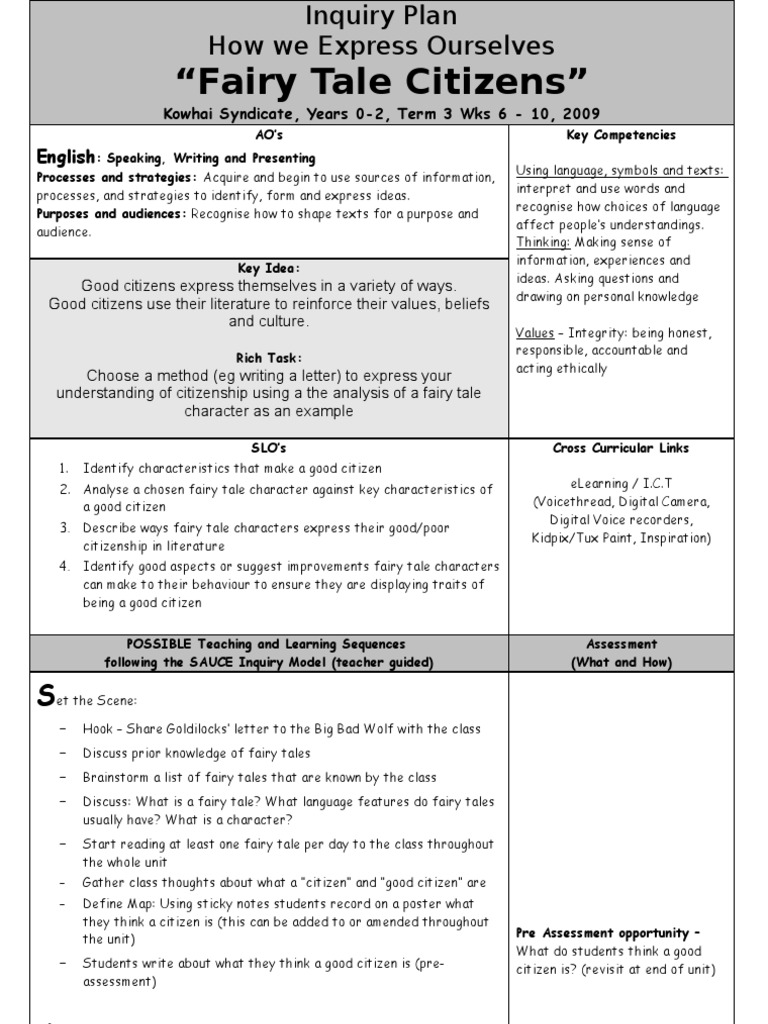 Fairy Tale Citizens Plan Term 3 2009 | PDF | Citizenship | Fairy Tales