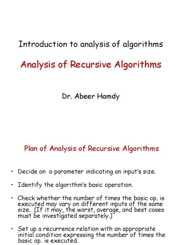Analysis Of Recursive Algorithms Pdf Recurrence Relation Logic 