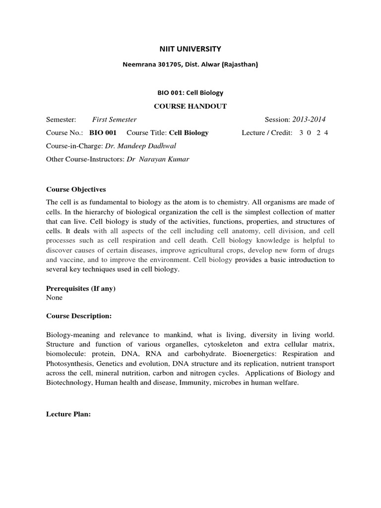 Cell Biology Hand Out | PDF | Cell (Biology) | Cell Biology