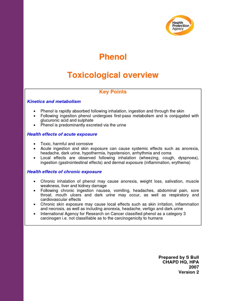 Hpa Phenol Toxicological Overview v2 | PDF | Hypothermia | Toxicity