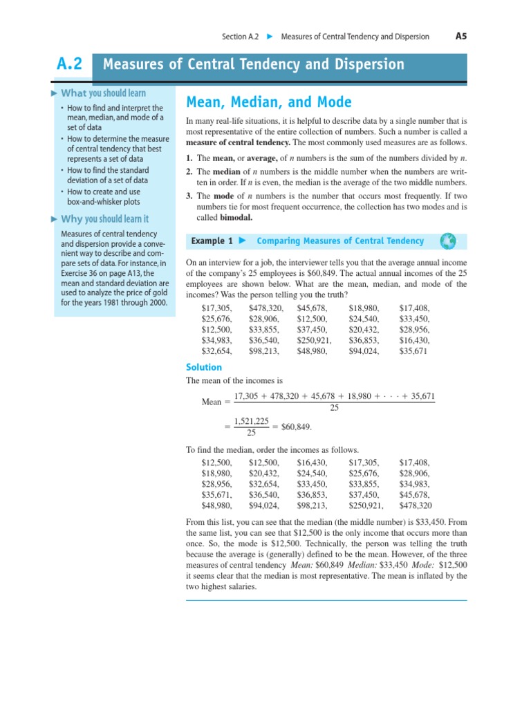 Measures of Central Tendency and Dispersion: Mean, Median, and Mode | PDF