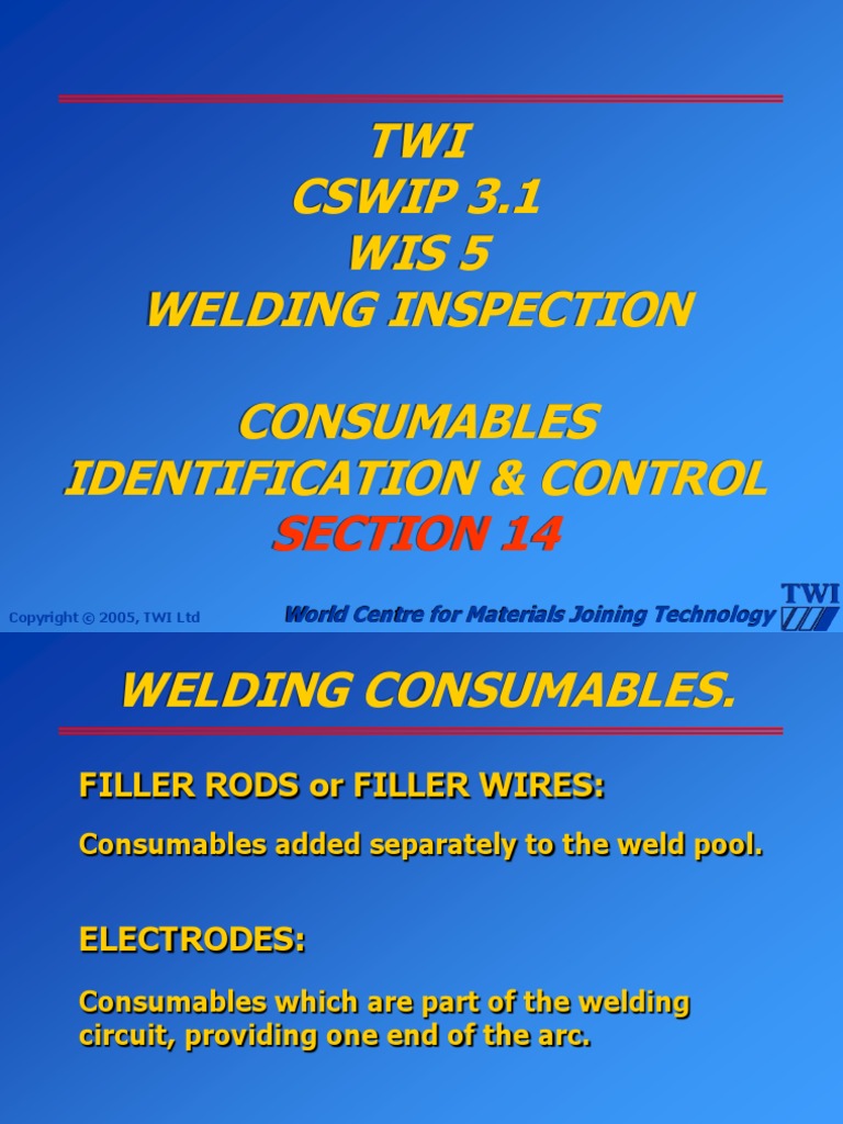 TWI CSWIP 3.1 Wis 5 Welding Inspection Consumables Identification ...
