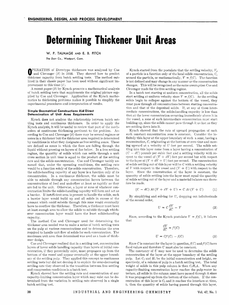 Determining Thickener Unit Areas Through Batch Settling Tests and Kynch ...
