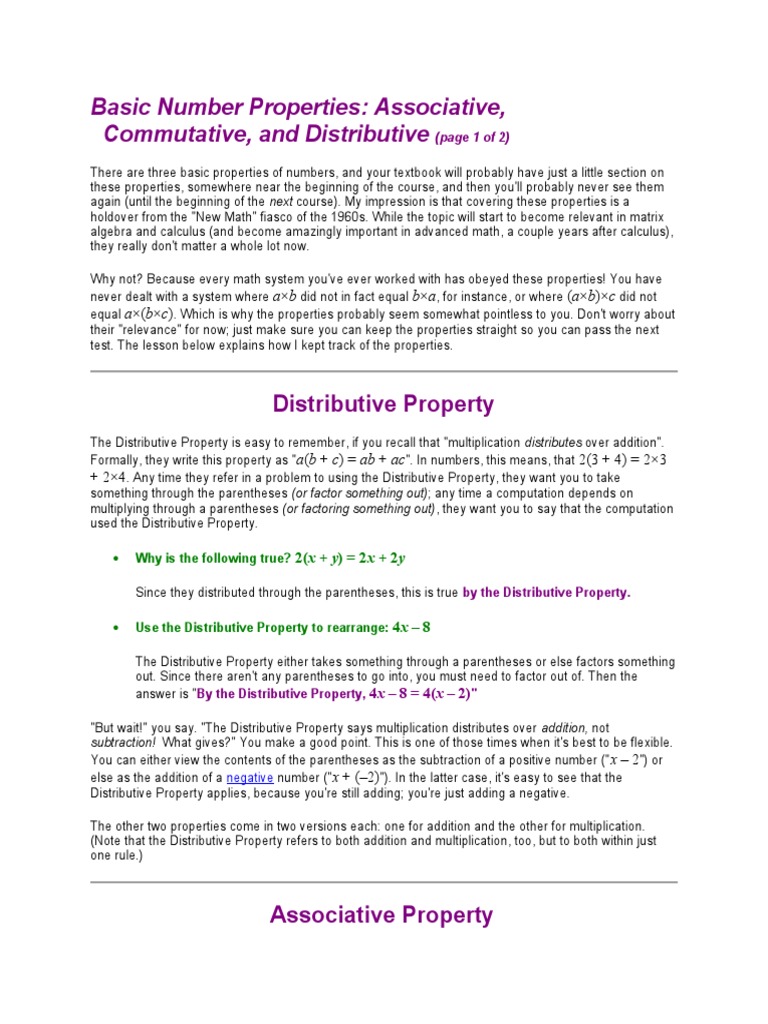 Basic Number Properties | PDF | Multiplication | Fraction (Mathematics)