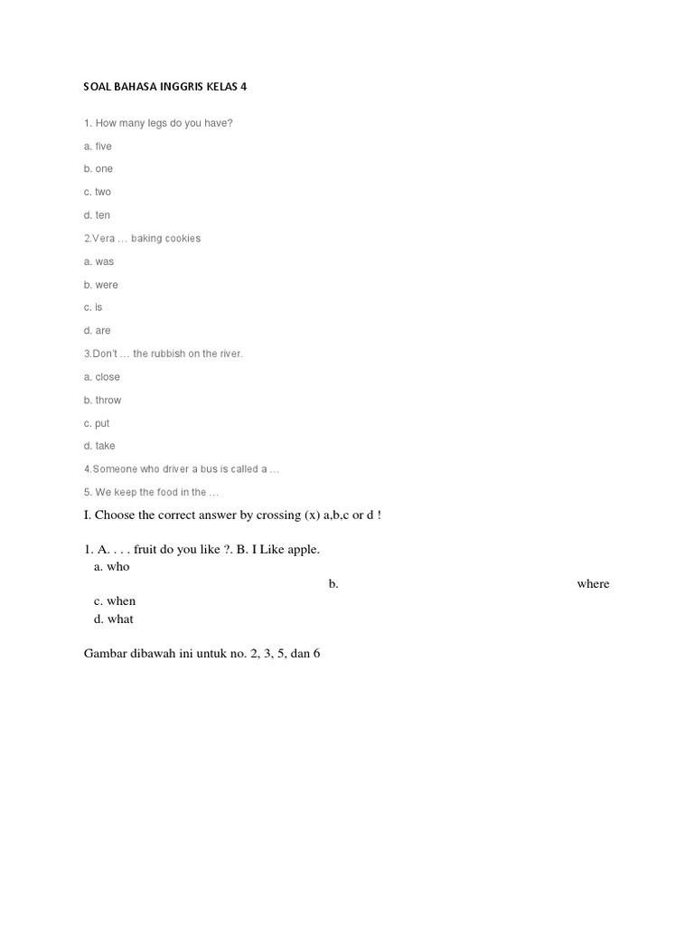 Soal Bahasa Inggris Kelas 4 | PDF | Rose | Domesticated Plants