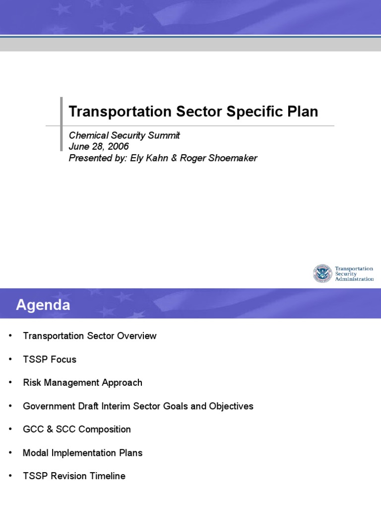 Transportation Sector Specific Plan: Chemical Security Summit June 28 ...