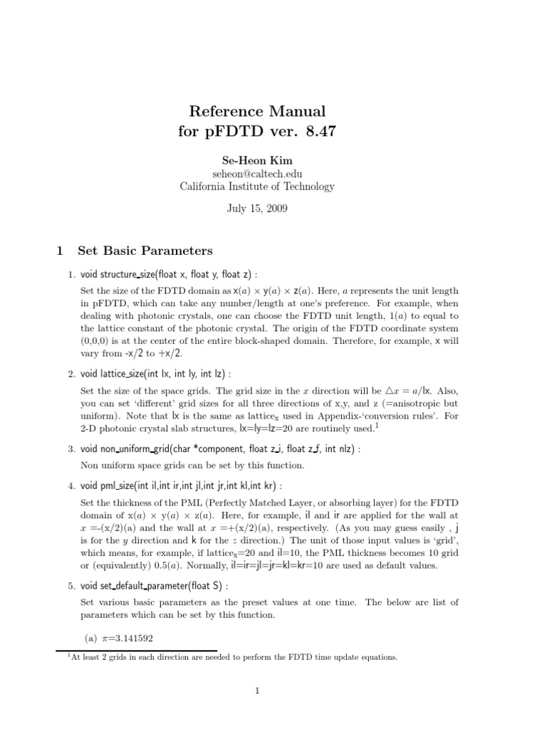 Reference Manual For PFDTD Ver. 8.47: 1 Set Basic Parameters | PDF | Teaching Methods ...