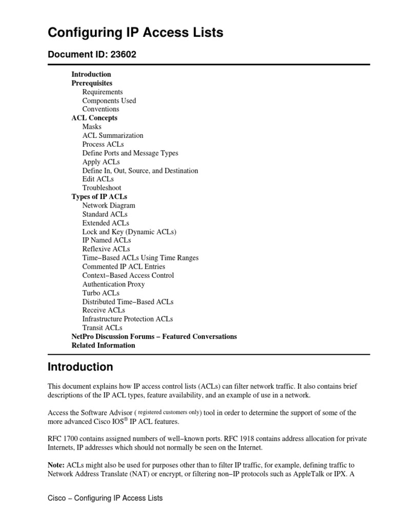 Conf Access Lists | PDF | Ip Address | Port (Computer Networking)