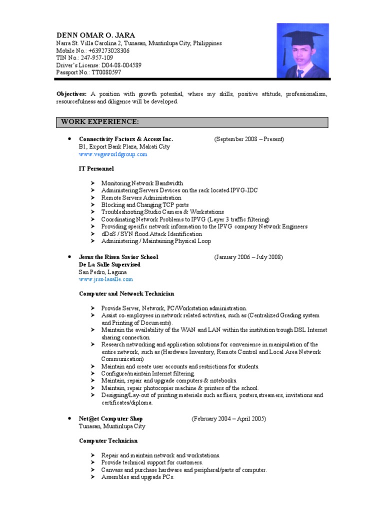 IT Personnel Resume of Omar O. Jara | PDF | Local Area Network ...
