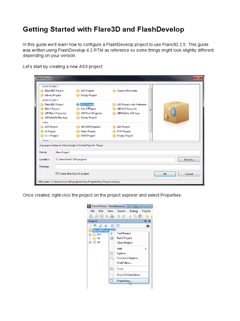 Flare3D Setup for FlashDevelop Users | PDF | Computer Engineering | System Software