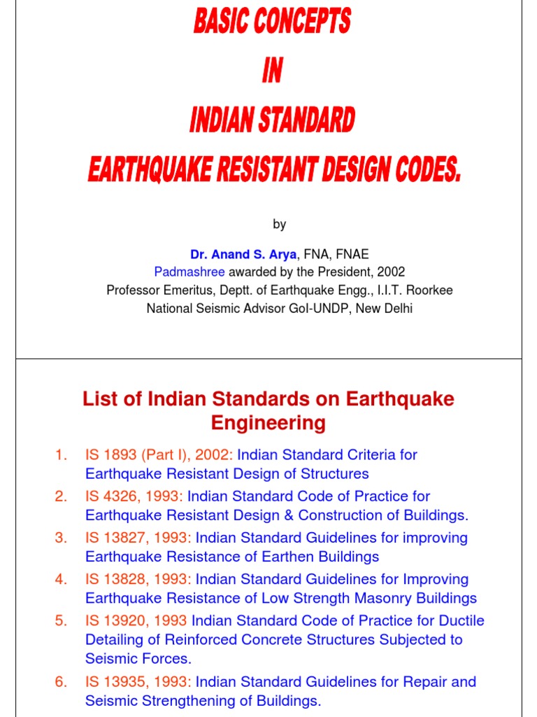 Basic Concepts in Indian Standard Earthquake Design Codes by Dr. Ananad ...