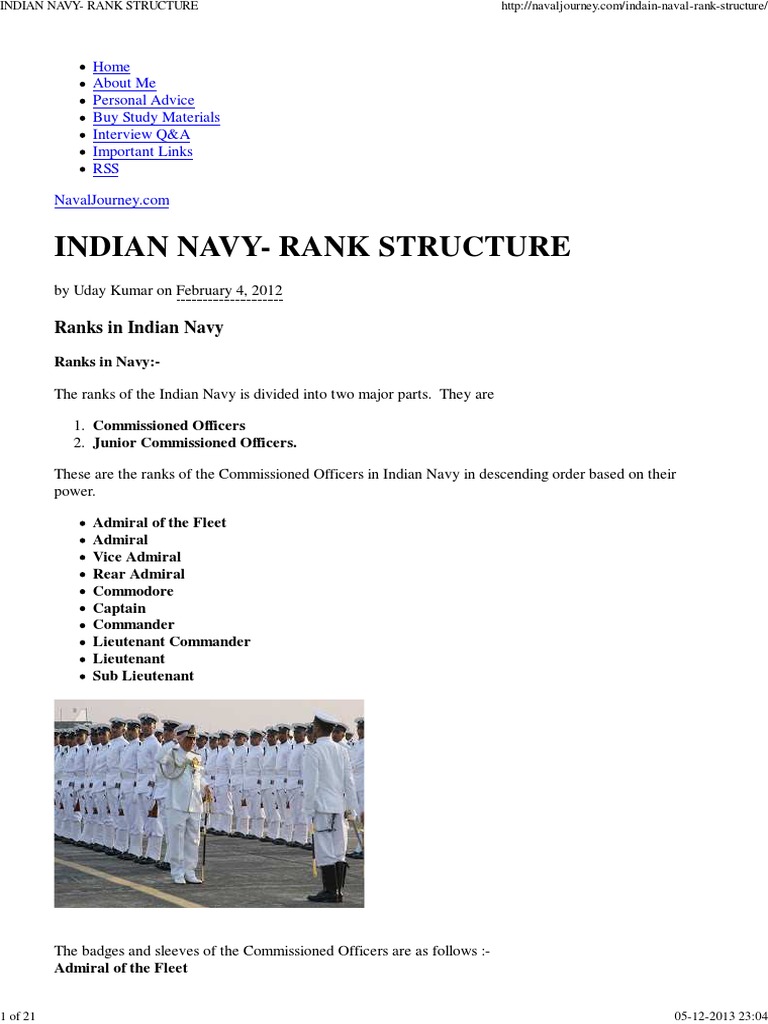 Indian Navy - Rank Structure | PDF | Military Rank | Lieutenant
