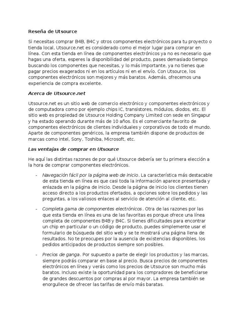 Reseña de Utsource | PDF | Las compras en línea | Informática