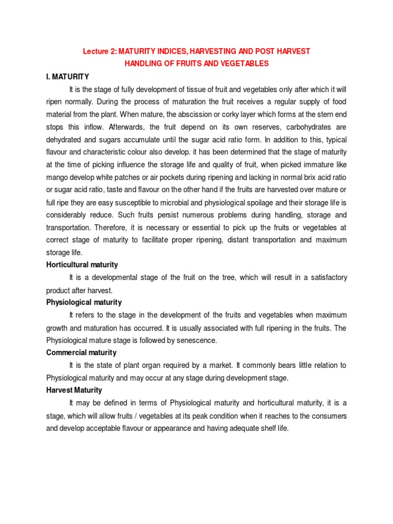Maturity and Harvest Indices | PDF | Vegetables | Fruit