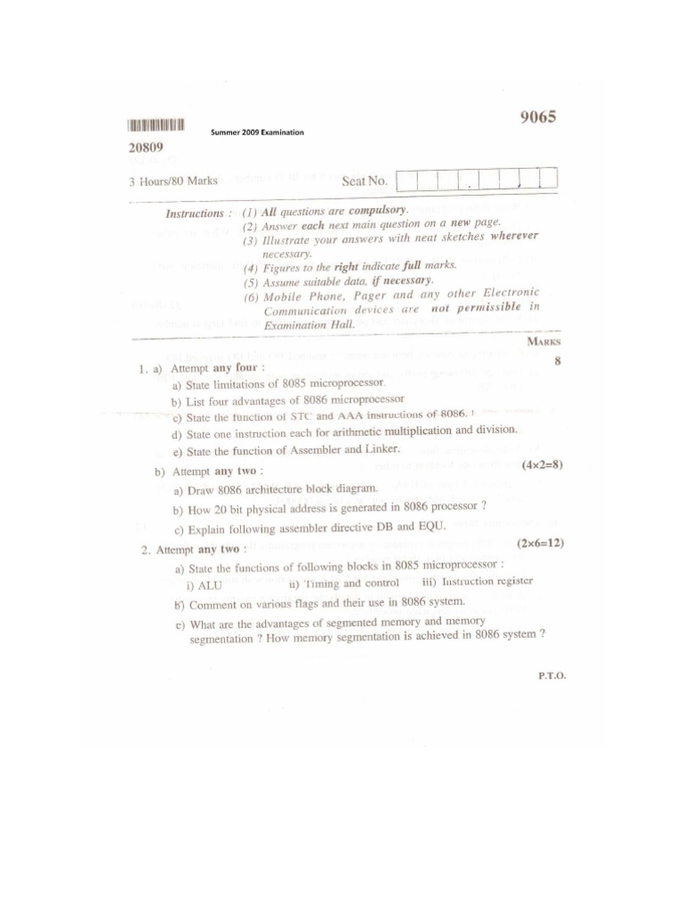 Microprocessor and Programming Summer 2009 MSBTE Question Paper For ...