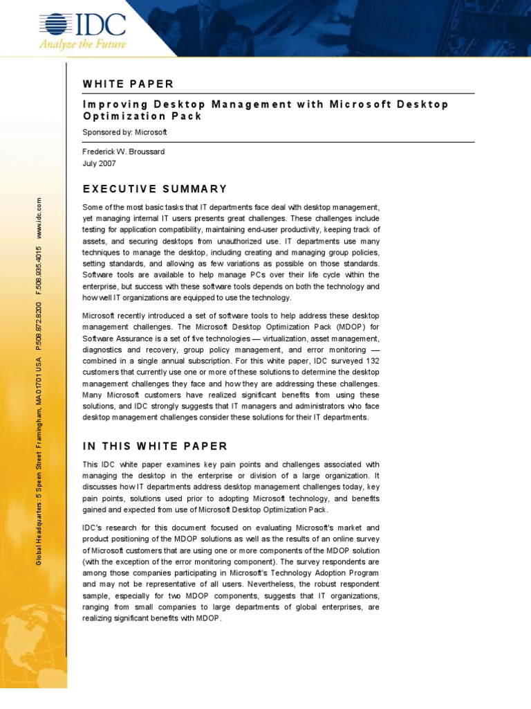 White Paper Improving Desktop Management With Microsoft Desktop ...