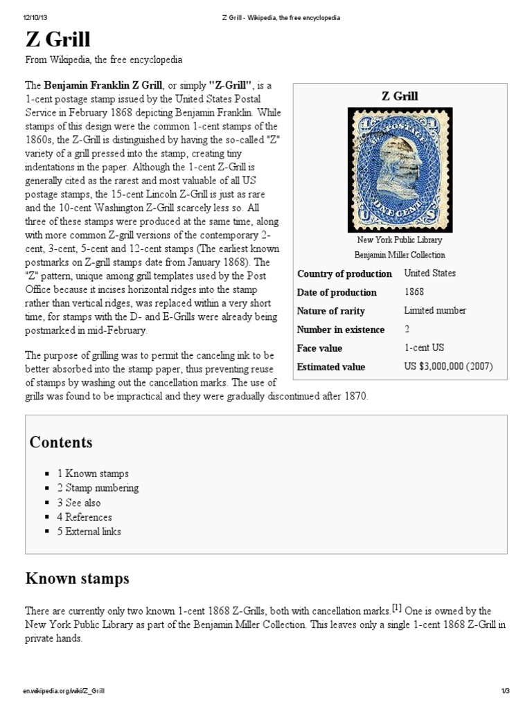 Z Grill - Wikipedia, The Free Encyclopedia | PDF | Philately | Postal ...