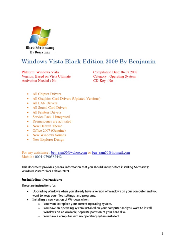 Vista Black Edition | PDF | Windows Vista | Microsoft Windows