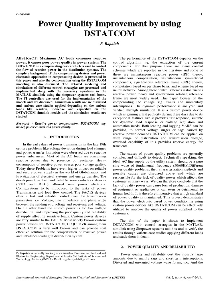 Power Quality Improvement by Using DSTATCOM | PDF | Computers