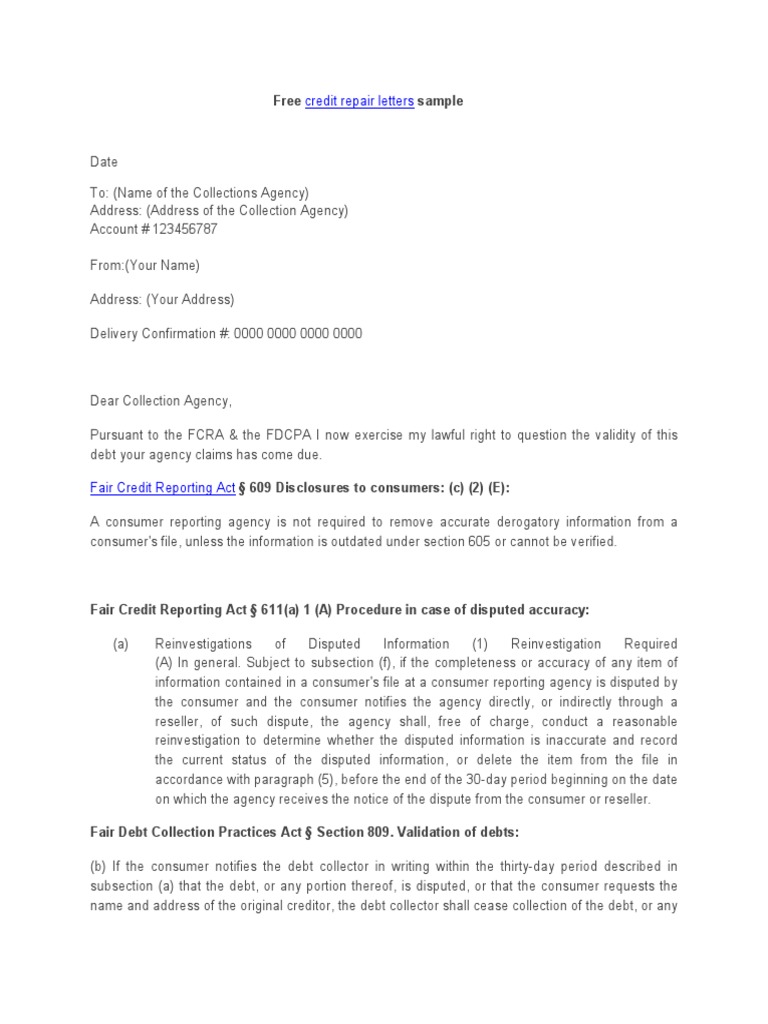 Credit Repair Letter | PDF | Collection Agency | Credit History