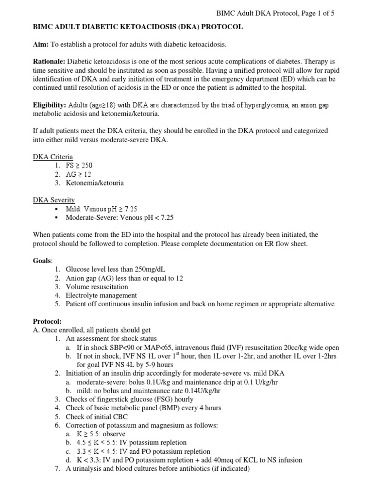 BIMC Adult DKA Protocol 2012 | PDF | Clinical Medicine | Disorders Of ...