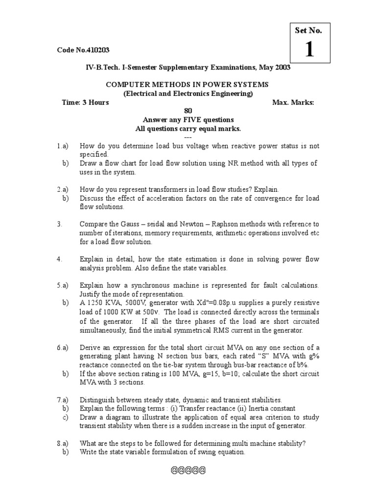 NR - 410203 - Computer Methods in Power Systems | PDF | Electric Power System | Steady State