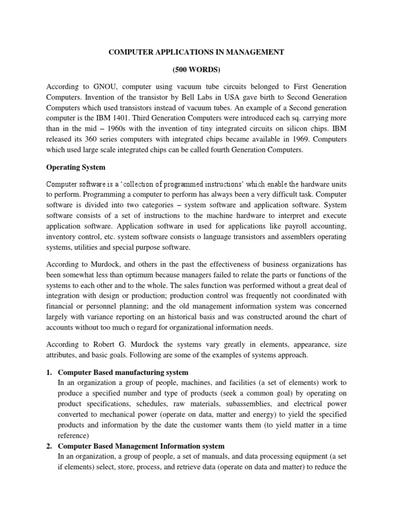 Computer Applications in Management | PDF | Integrated Circuit | Software