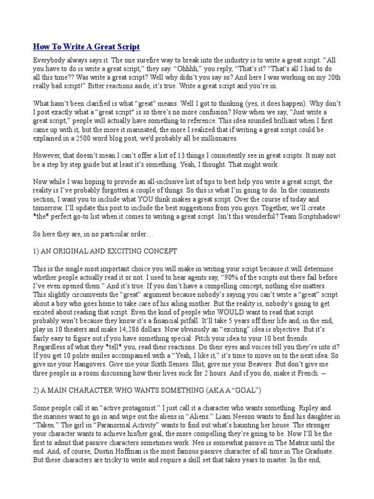 How To Write A Great Script | PDF | Writing | Entertainment