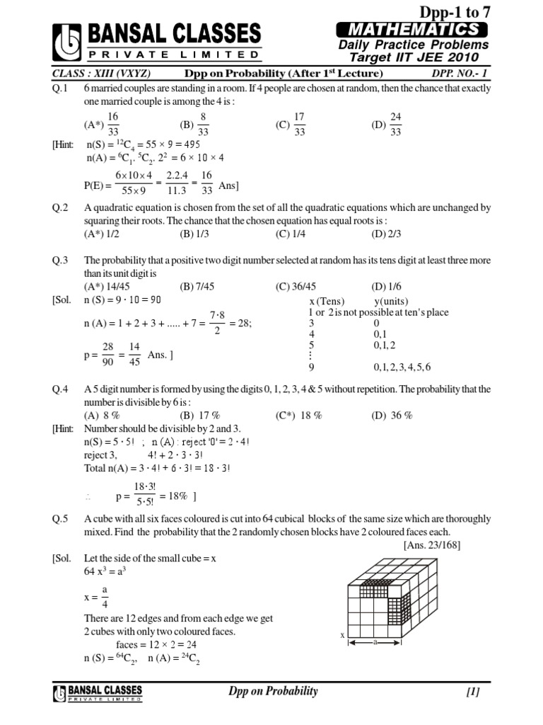 Bansal Classes Probability DPP 13th | PDF | Dice | Odds
