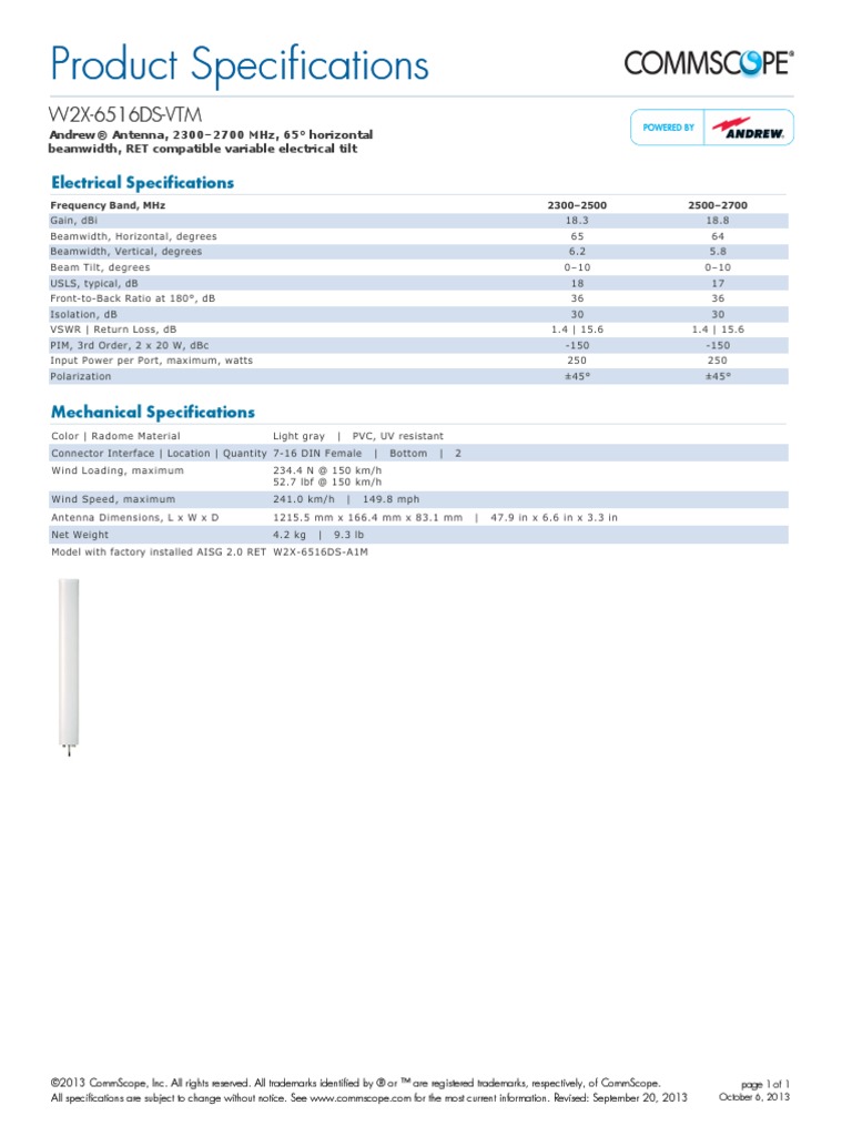 W2X-6516DS VTM Antenna Datasheet | PDF | Computers