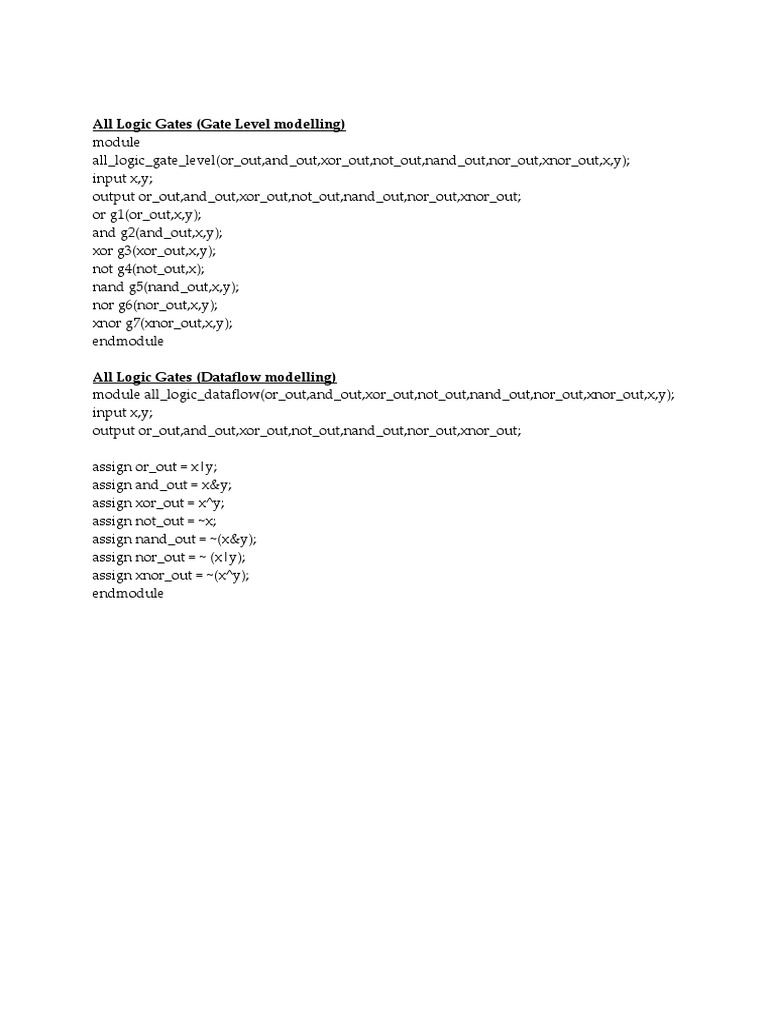 All Logic Gates (Gate Level Modelling) | PDF