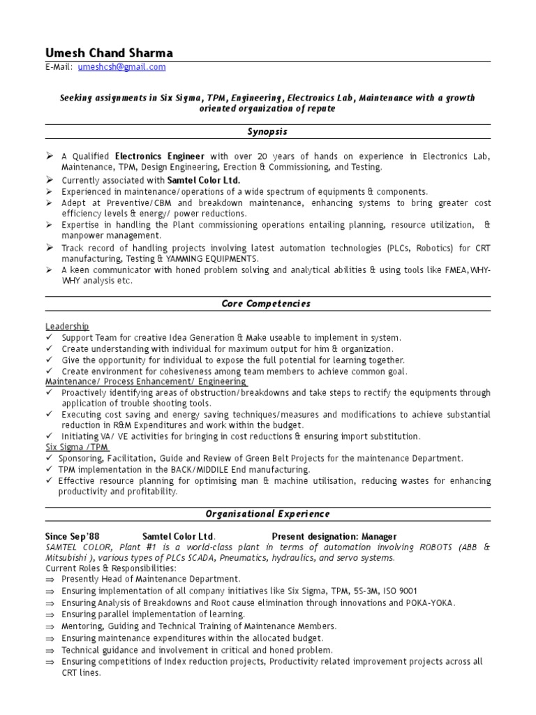 Resume UCS | PDF | Automation | Six Sigma