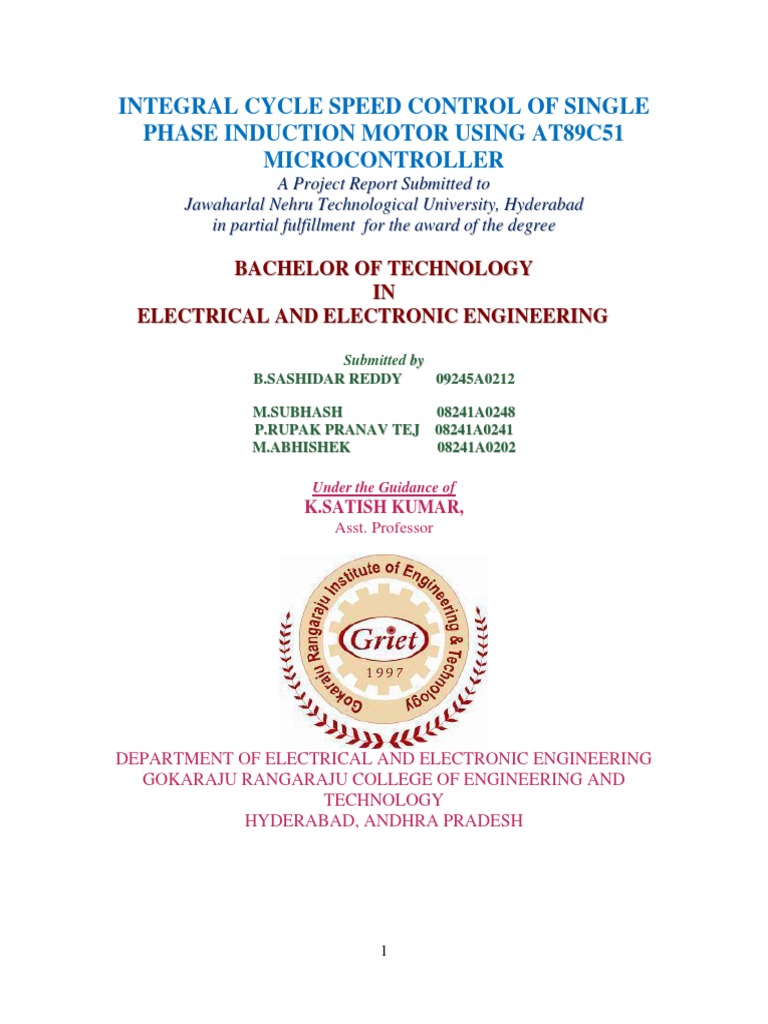 Integral Cycle Speed Control of Single Phase Induction Motor. | PDF ...